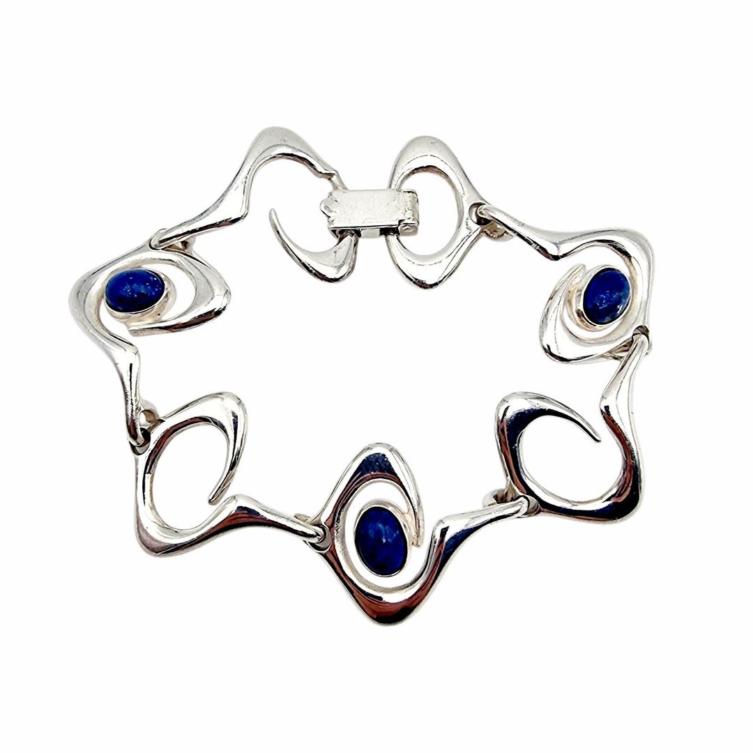 Vintage Perli 835 Silver Modernist Bracelet – German Designer, Lapis ...