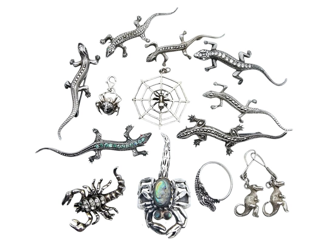 Vintage Silver Lizard, Scorpion, Spider & Crocodile Jewelry Set ...