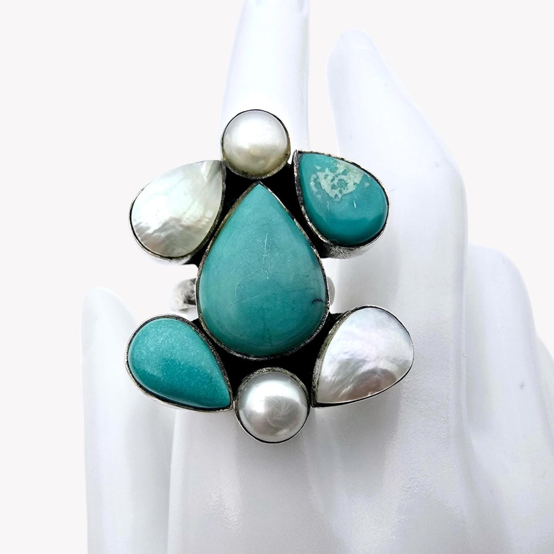 Vintage 1981 Joid’art Sterling Silver Turquoise and Pearl Statement ...