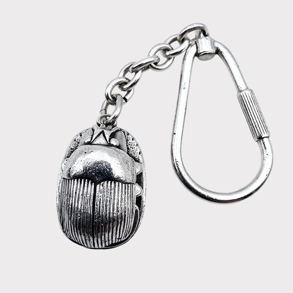 Vintage Egyptian Revival Silver Scarab Keychain – 835… - Gem