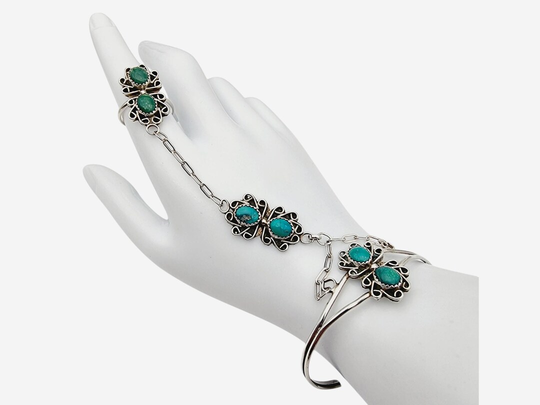 Vintage Native American Sterling Silver 925 Turquoise Slave Bracelet ...