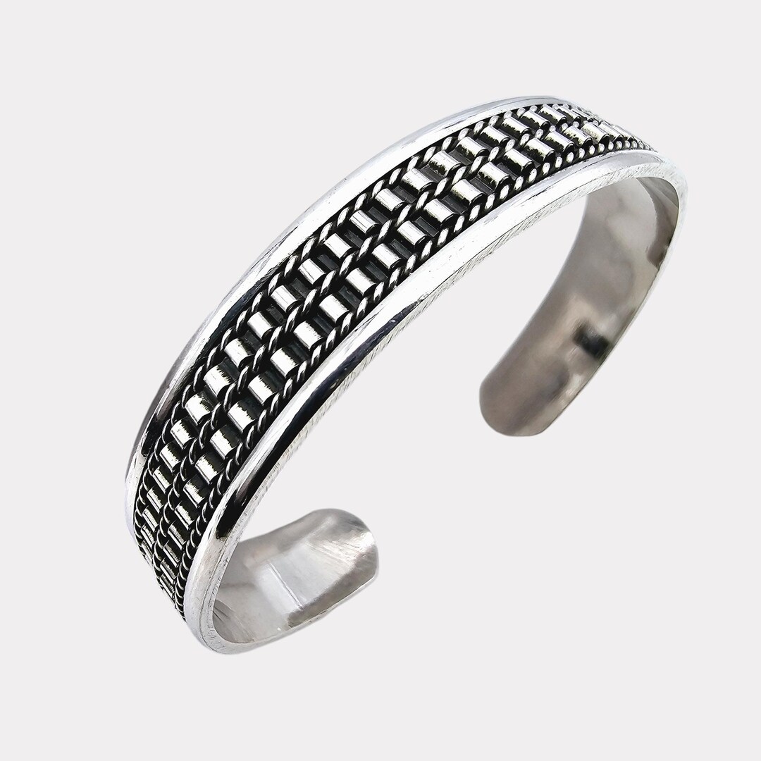 Antique Egypt Revival Silver Cuff Bracelet – Intricate Design, Arabic ...