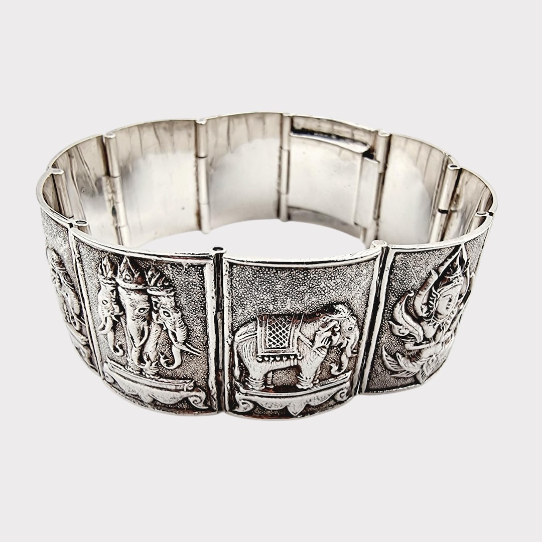 Vintage Sterling Silver Siam (thai) Bracelet With Traditional Figures ...