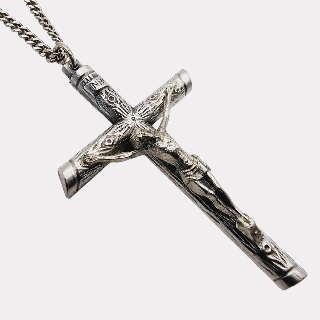 Vintage Italian Silver INRI Cross Pendant Necklace - 1980s Spiritual ...