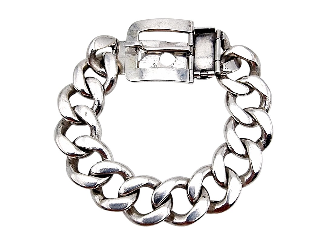 Heavy Silver Belt Buckle Chain Bracelet | 100g Chunky Curb Link | D800 ...