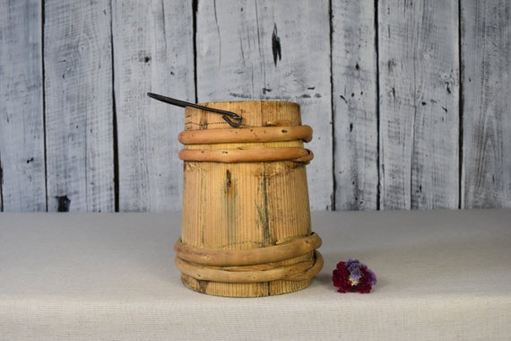 Antique Wooden Bucket / Rustic Wooden Bowl / Handmade Bucket / | Etsy