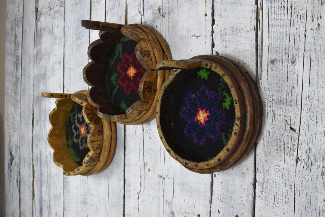 Vintage Wall Plate / Wood Wall Bowl / Wall Hanging Plate / Set of Three ...