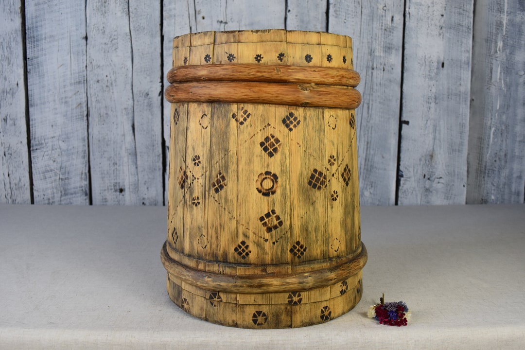 Antique Wooden Bucket / Wooden Bowl / Handmade Bucket / Rustic - Etsy