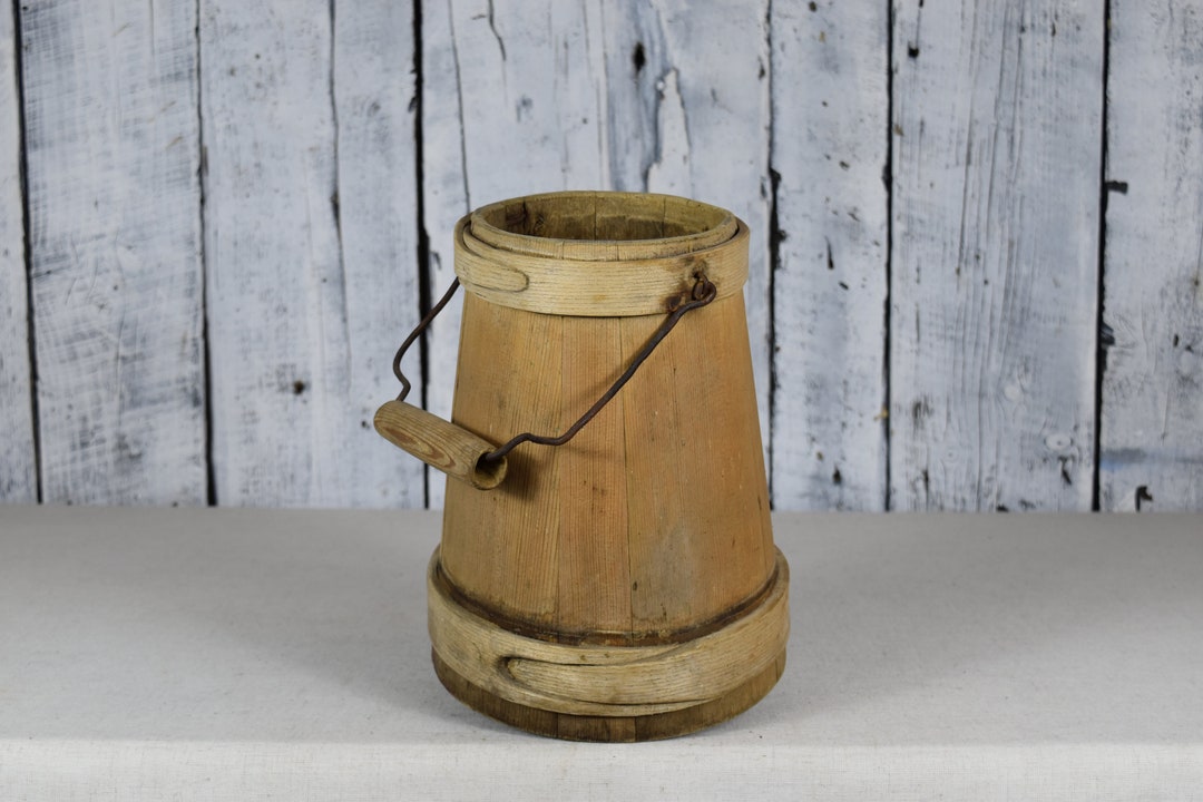 Antique Wooden Bucket / Rustic Wooden Bowl / Handmade Bucket / Country ...