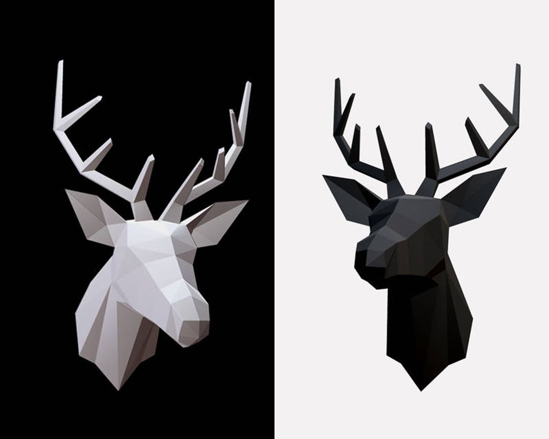 Be the Deer Head!! Low Poly Statues PDF & DXF for Paper Craft. Make ...