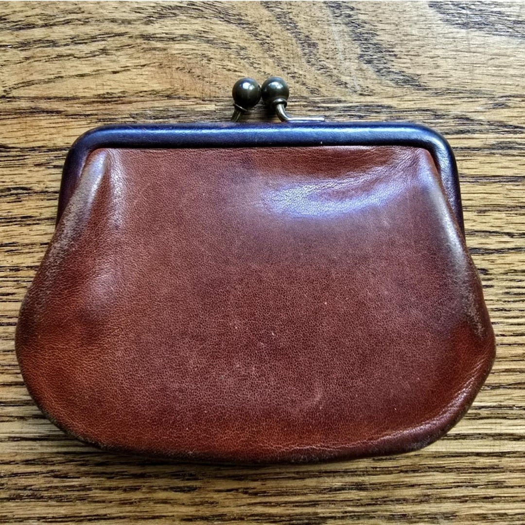 Vintage COACH Change Purse Kiss Lock Two Tone Saddle Color Leather ...