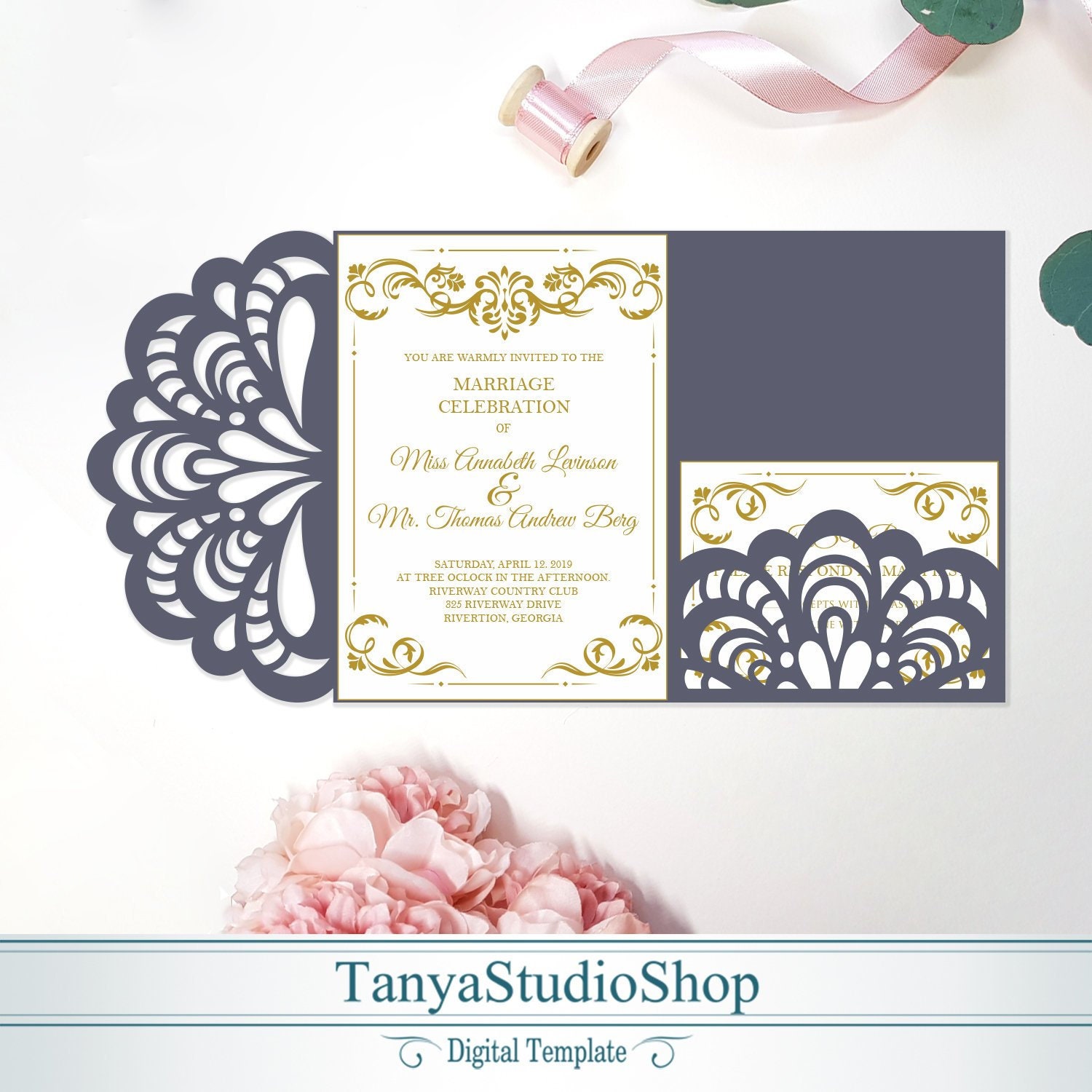 Tri-fold 5x7'' Invitation Template - SVG, Ai, CRD, Eps - Laser Cut ...