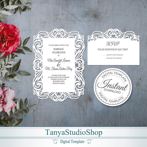Wedding Invitation Template SVG DXF Ai CRD Eps Laser - Etsy