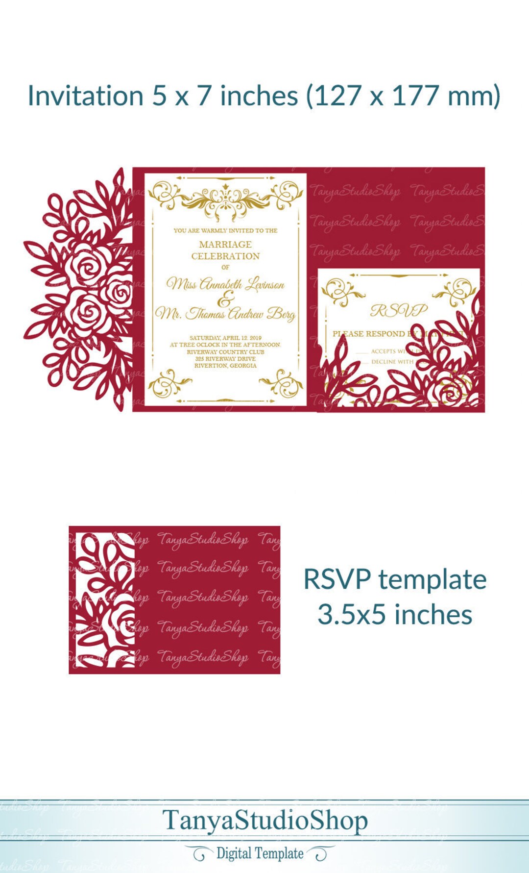 Wedding Invitation + RSVP Templates - SVG, Ai, CRD, Eps - Laser Paper ...
