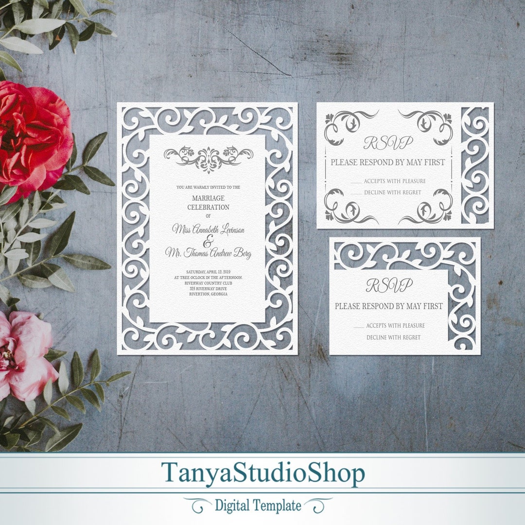 5x7'' Invitation Template + Rsvp - SVG, Ai, CRD, Eps, Pdf - Laser Cut ...