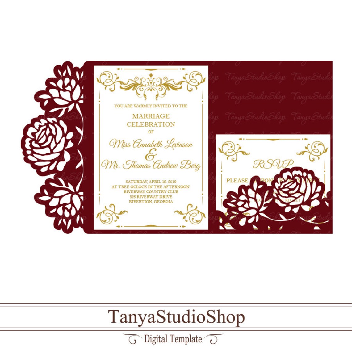 Wedding Invitation Template - SVG, DXF, Ai, CRD, Eps - Laser Paper Cut ...