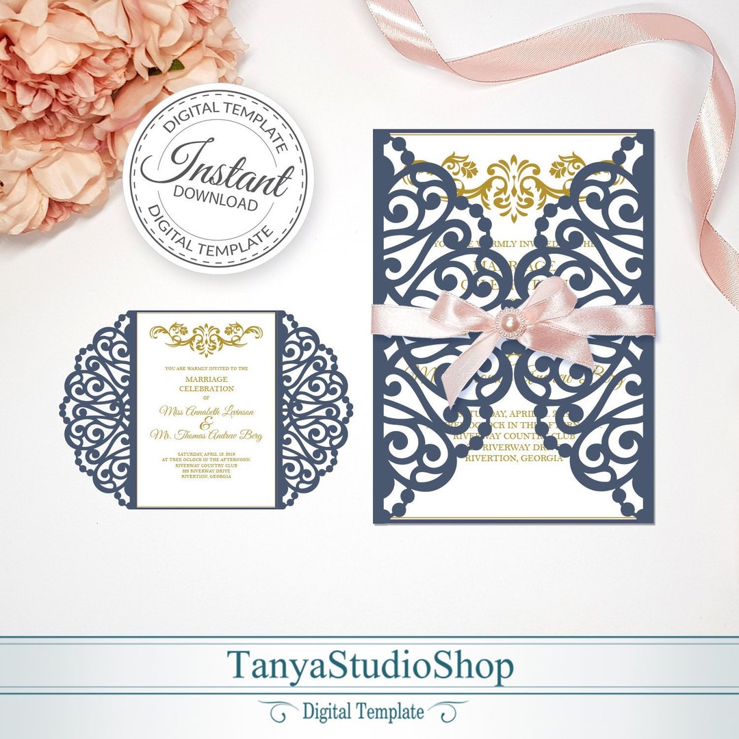 Gate-fold 5x7'' Invitation Template - SVG, Ai, CRD, Eps, Pdf - Laser ...
