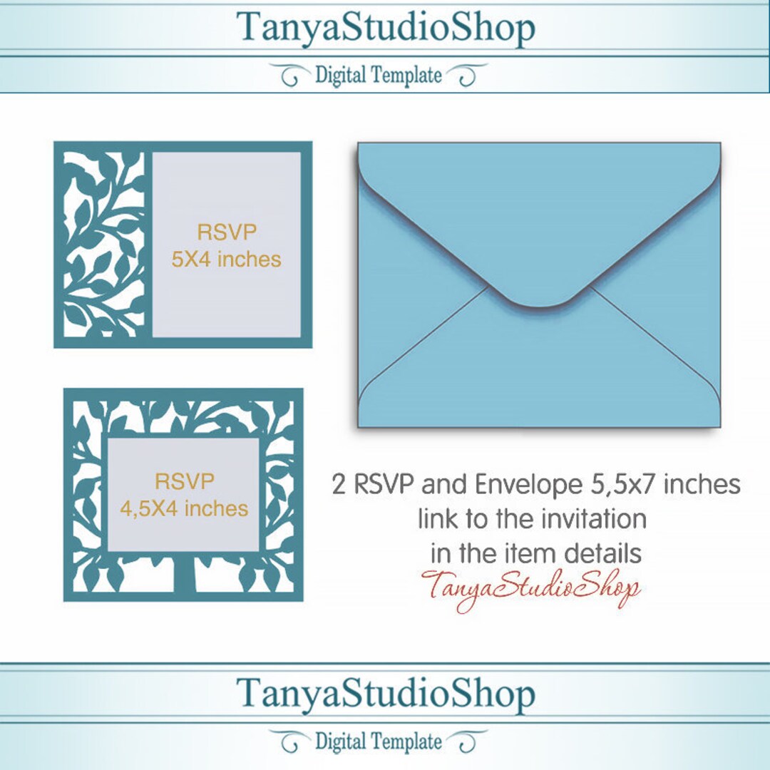 2 RSVP and Envelope - SVG, Studio, Ai, CRD, Eps - Laser Cut - Cameo ...