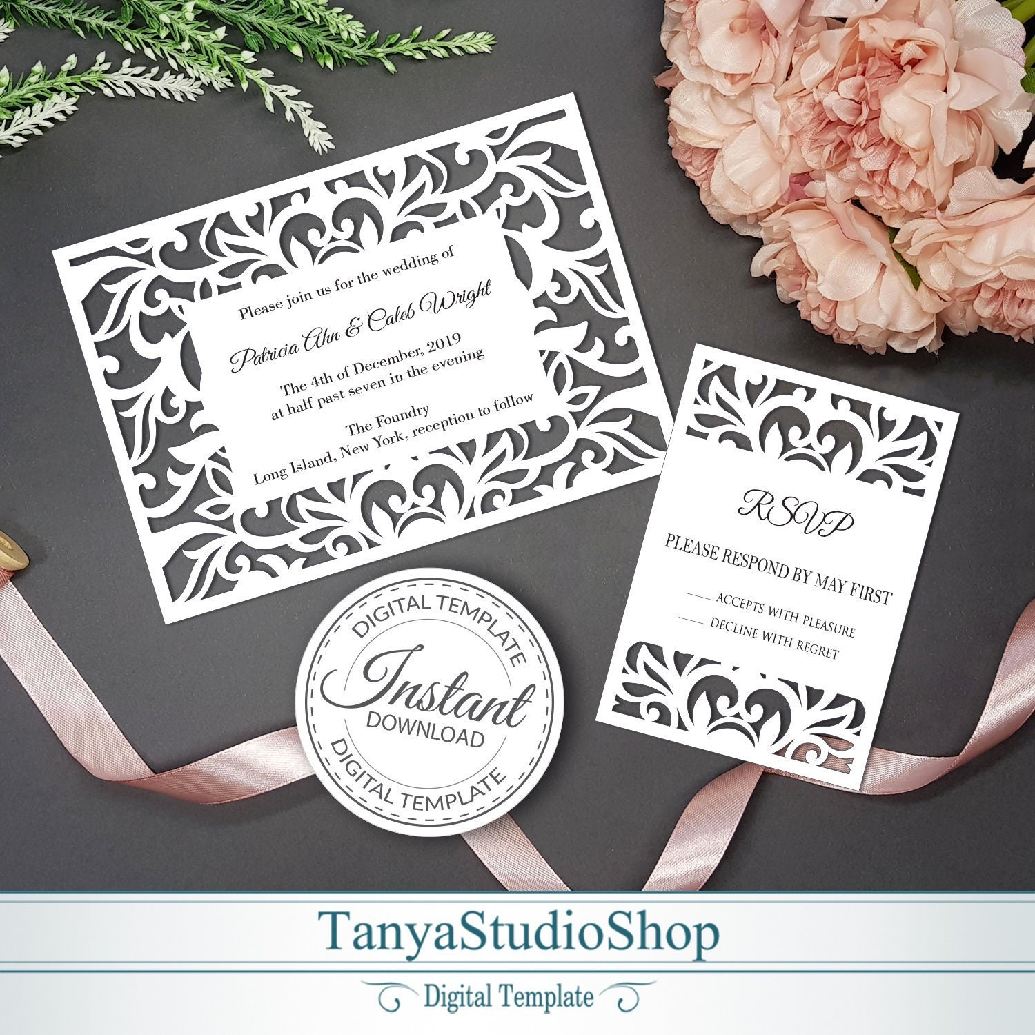 5x7'' Invitation Template + Rsvp - SVG, Ai, CRD, Eps, Pdf - Laser Cut ...
