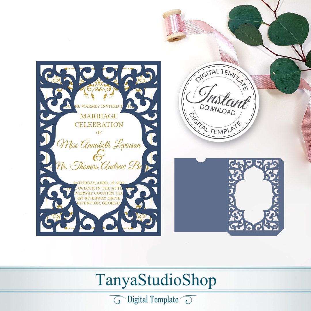 5x7'' Invitation Template - SVG, Ai, CRD, Eps, Pdf - Laser Cut Template ...