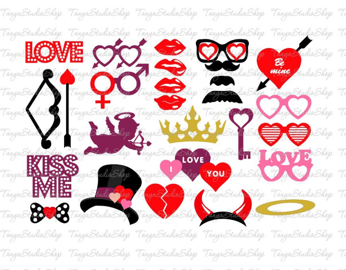 Valentine's Photo Booth Props - SVG, Eps, Dxf, Cdr, Ai - Valentine's ...