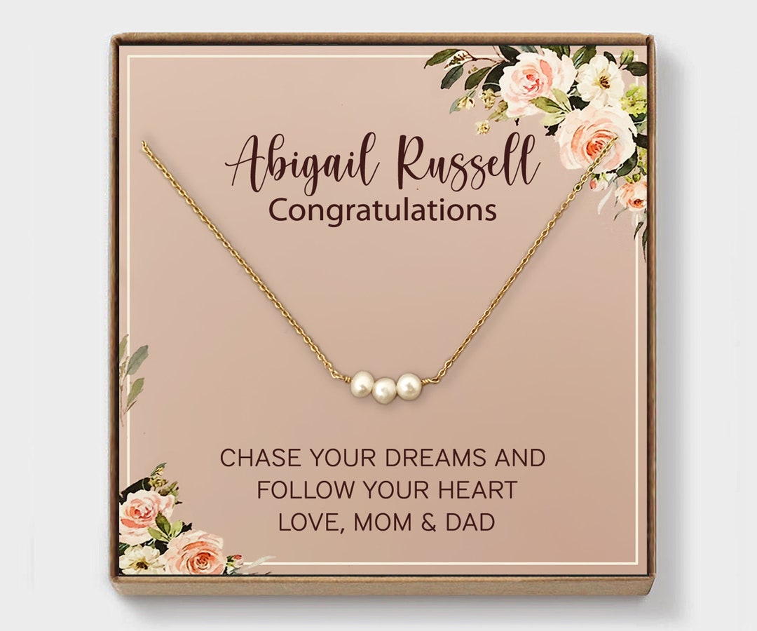 Graduation Gift for Her, Three Pearls Necklace, Personalized Graduation ...