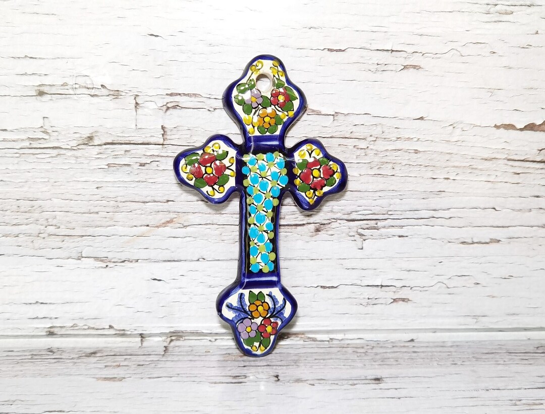 Signed Vintage Large Mexican Ceramic Cross, Religious Folk Art Mexico ...