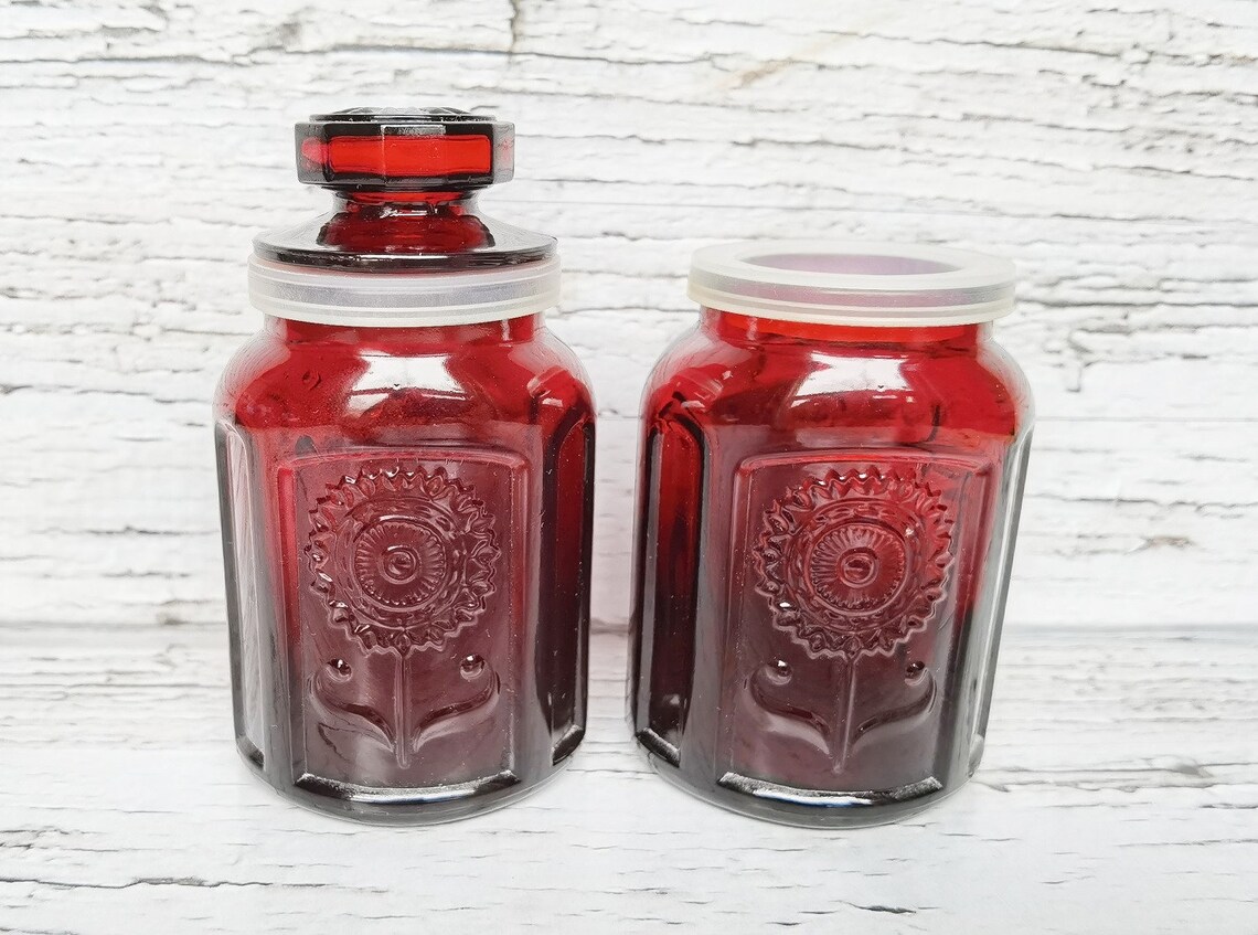 Ruby Red Wheaton Jar Set of 2 Sunflower Apothecary Seal Lid - Etsy