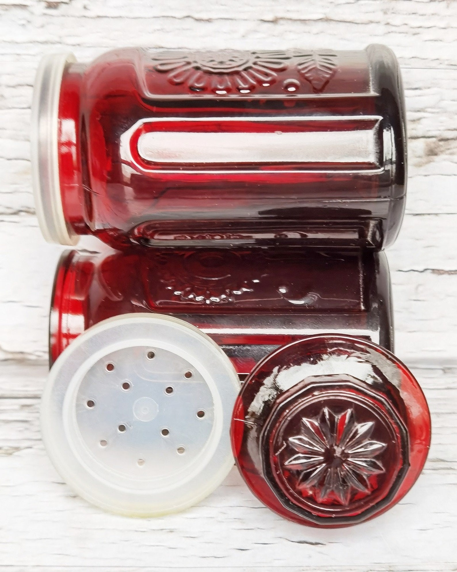 Ruby Red Wheaton Jar Set of 2 Sunflower Apothecary Seal Lid | Etsy