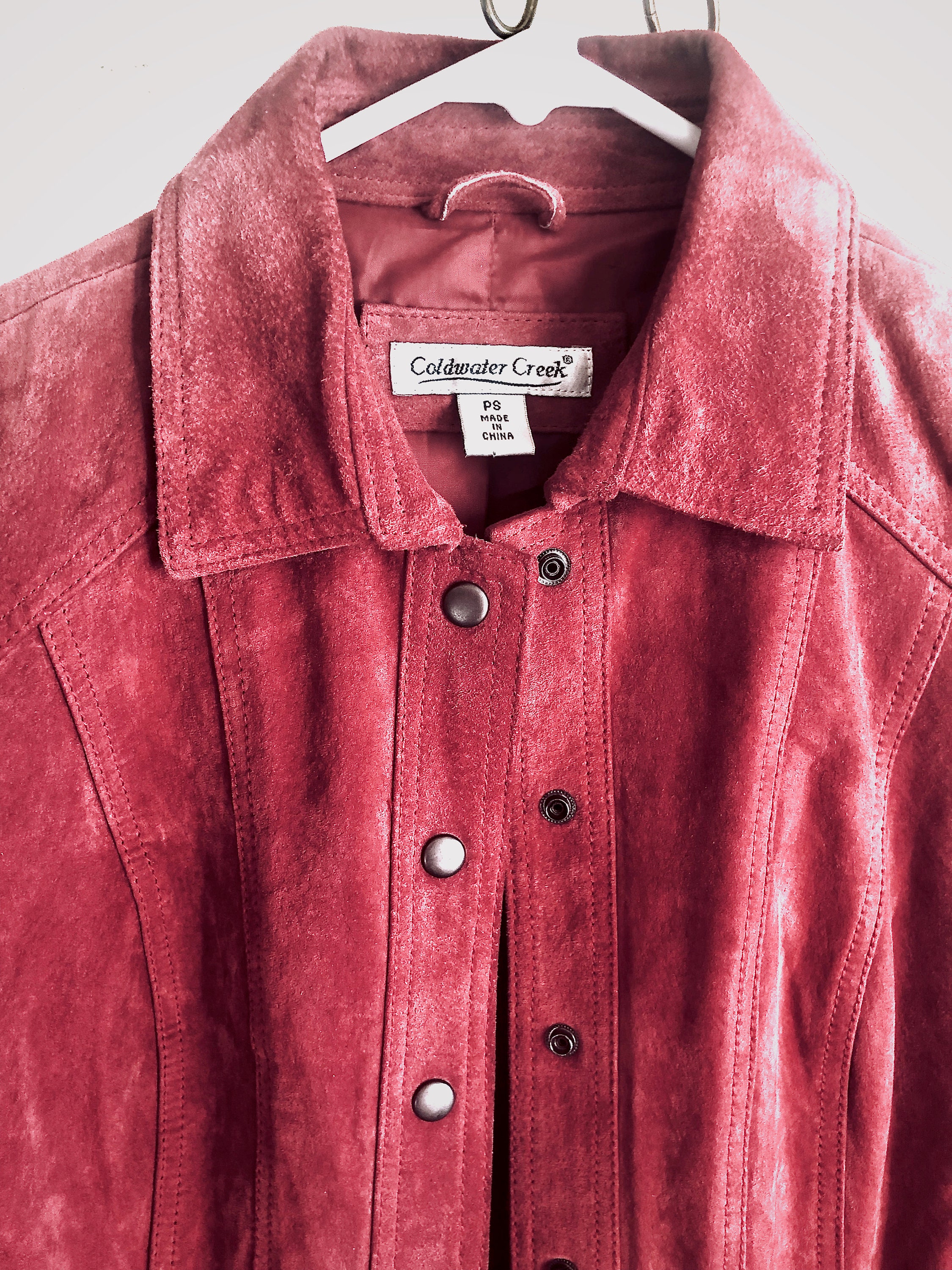 Rosey Red Jacket Vintage Suede Leather / Snap Buttons / Pockets - Etsy