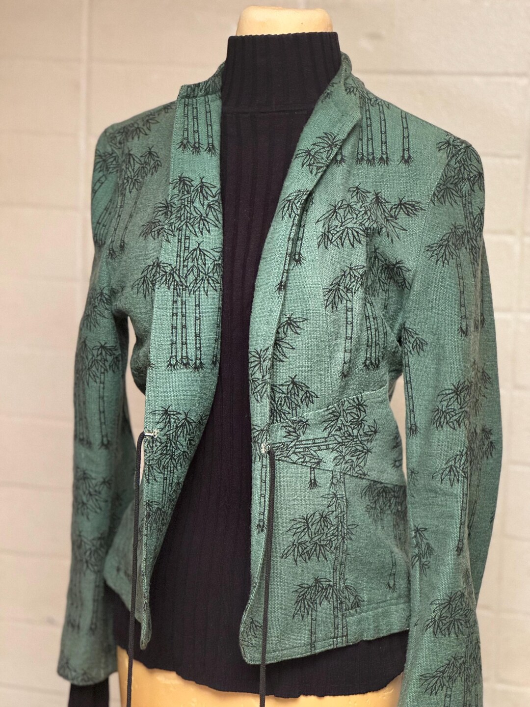 Linen Crop Jacket Nepal Sage Green Sm Bamboo Print - Etsy