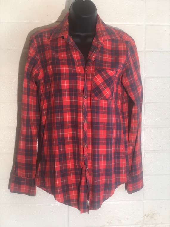 70s Men Red Buffalo Plaid retro British shirt - Gem