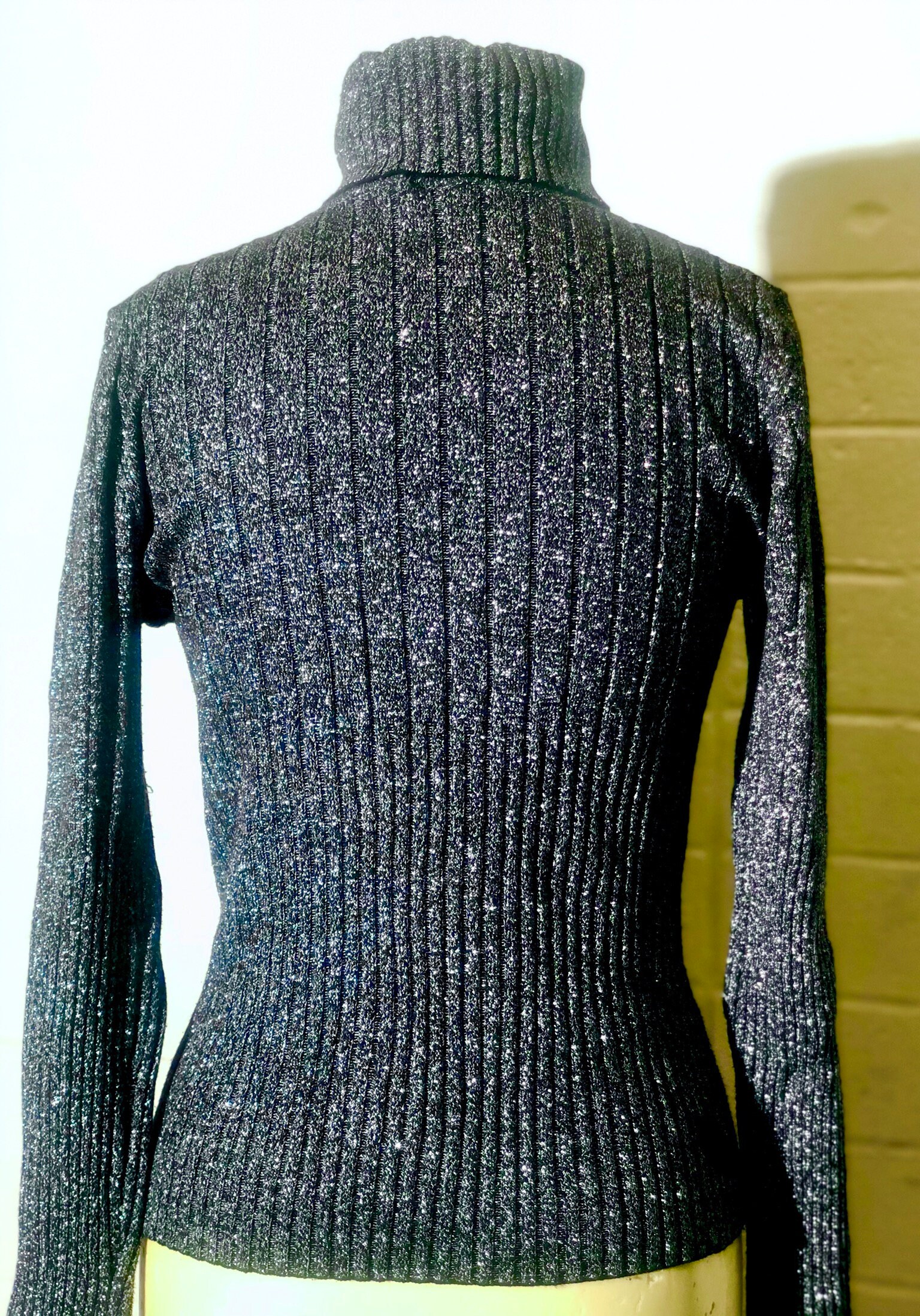 Metallic Silver Knit Turtleneck Shiny Long Sleeve Pullover / Streetwear ...