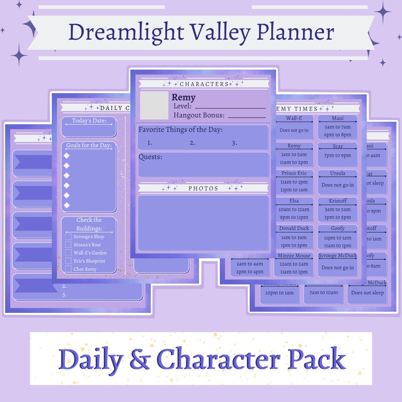 Dreamlight Valley Planner - Full Planner: Characters, Daily Checks ...