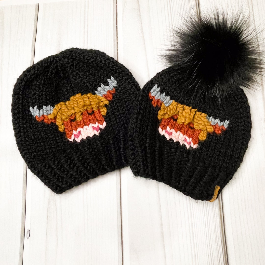 Cow Beanie in Black womens Beanie Wool Blend mens Beanie Farm Wear ...