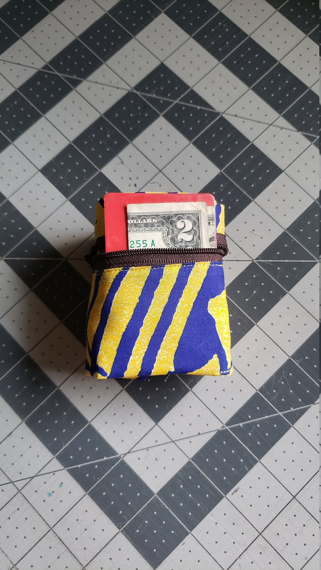 Pūlima Zipper Wrist Wallet Gold Blue Polynesian Print W/ Tan - Etsy