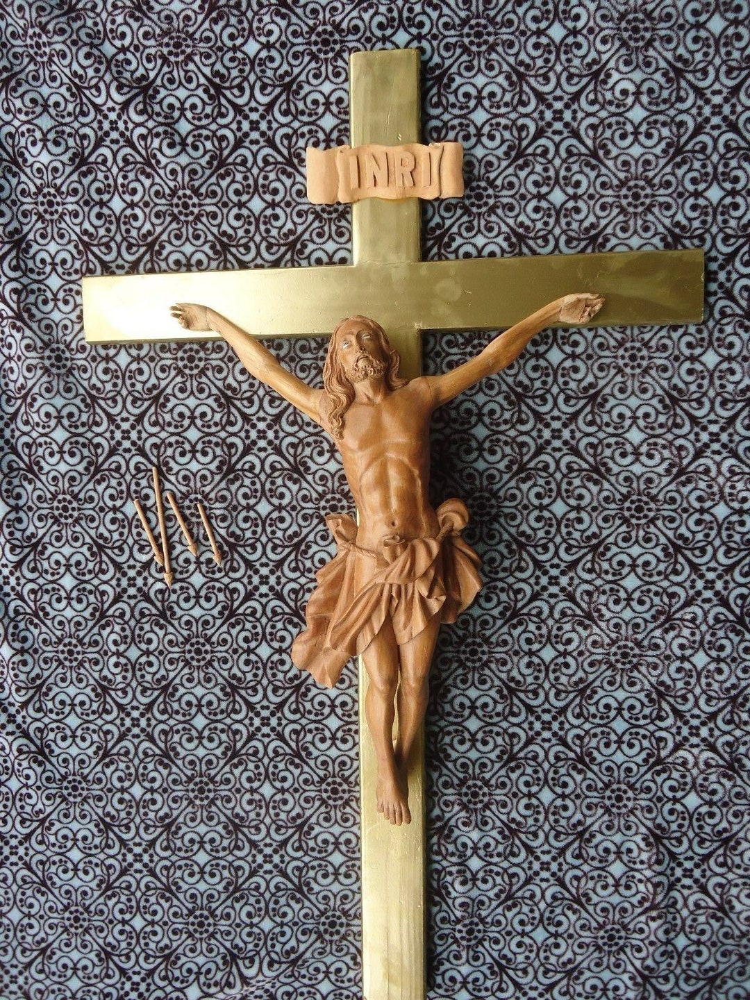 Hand Carved Wood Crucifix Jesus Corpus Religious 38''cross 21'' Body of ...