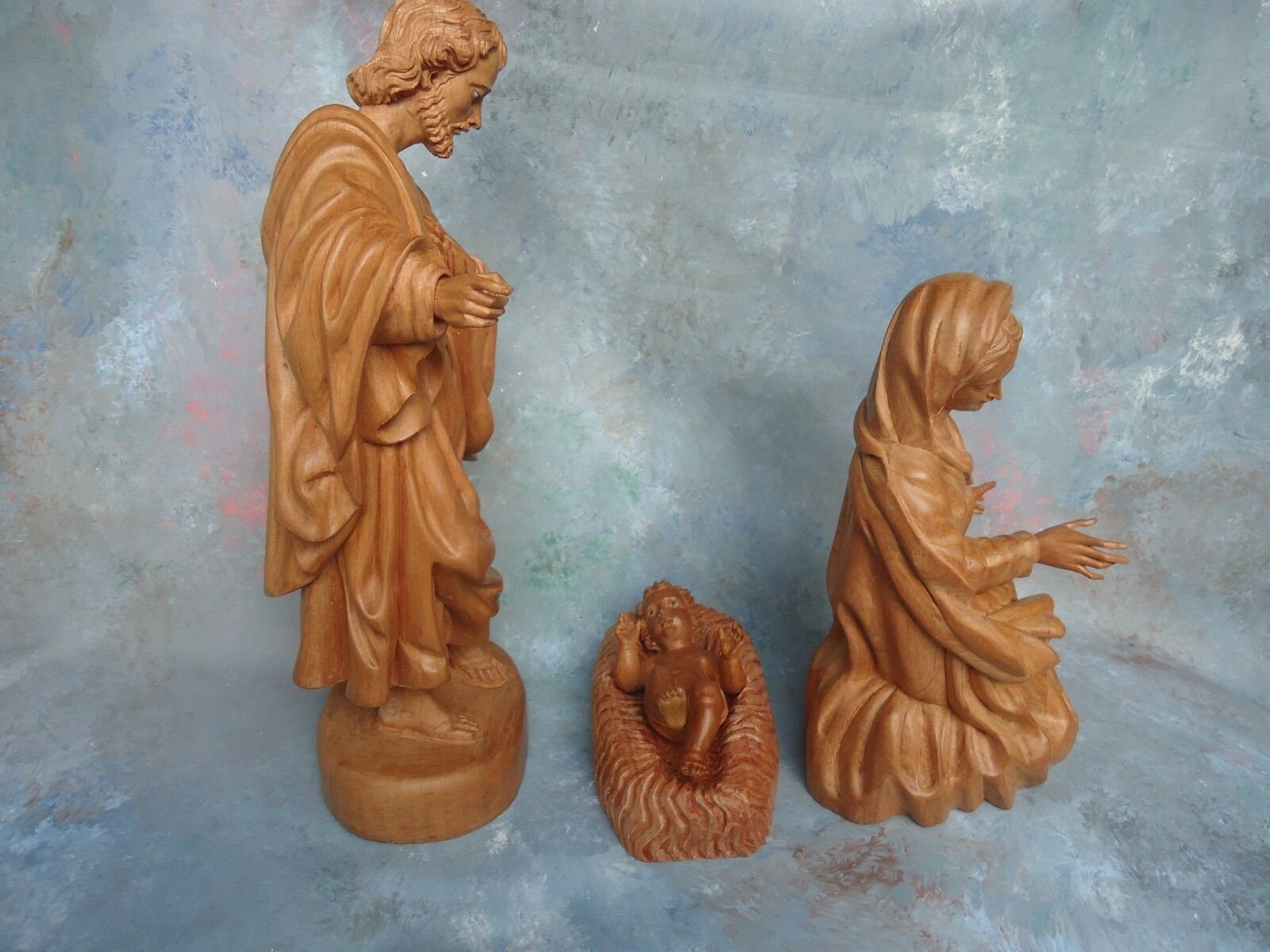Hand Carved Wood Nativity Scene Holy Family Christmas Religious ...