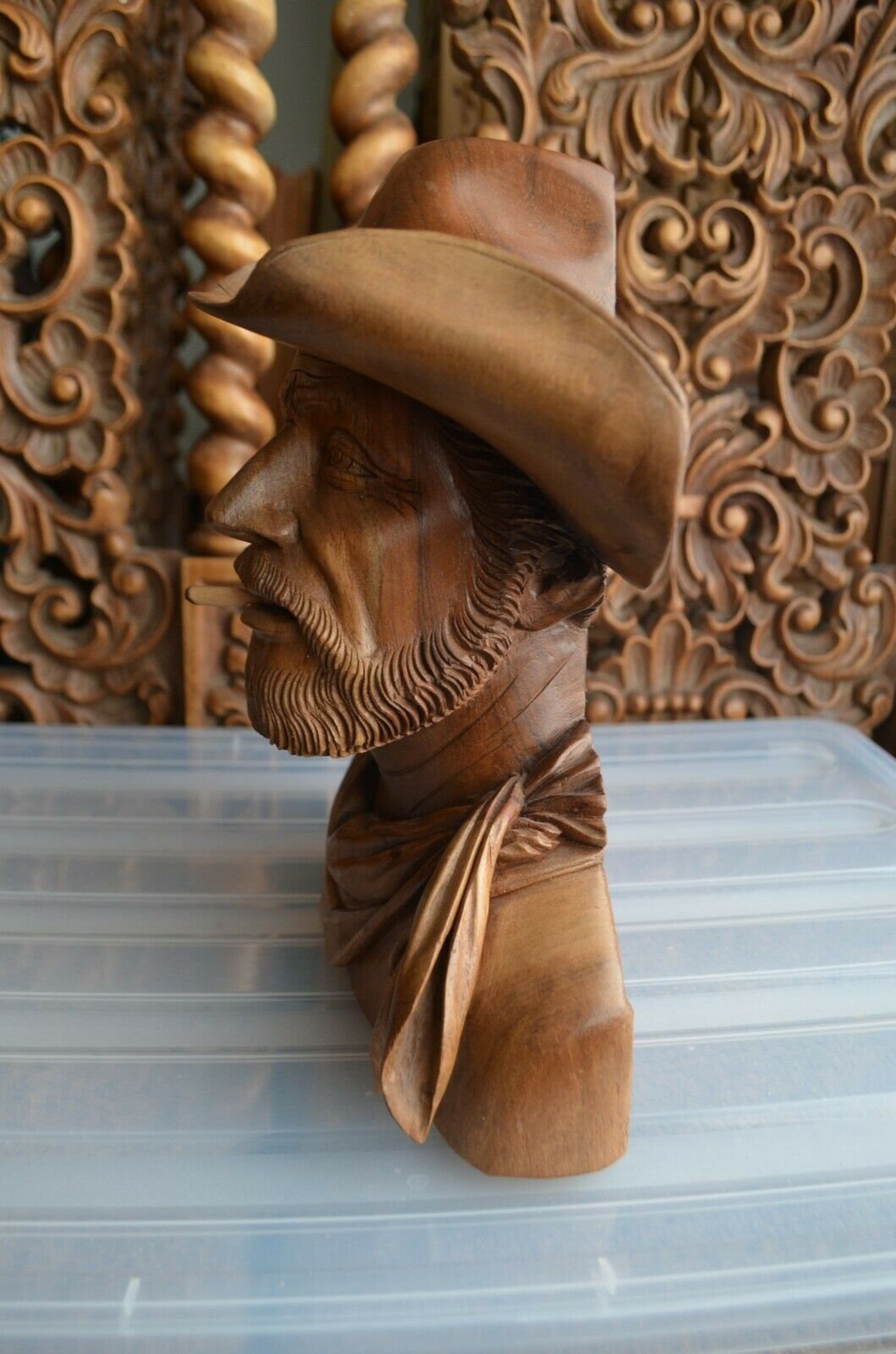 Hand Carved Wood Realistic Western Art Cowboy Sculpture Hand Carved ...
