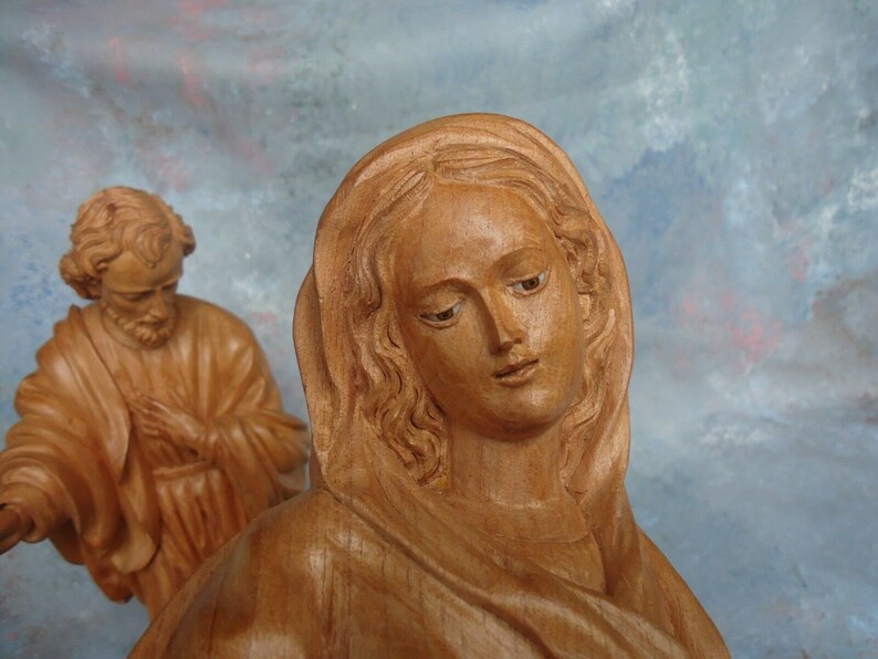 Hand Carved Wood Nativity Scene Holy Family Christmas Religious ...