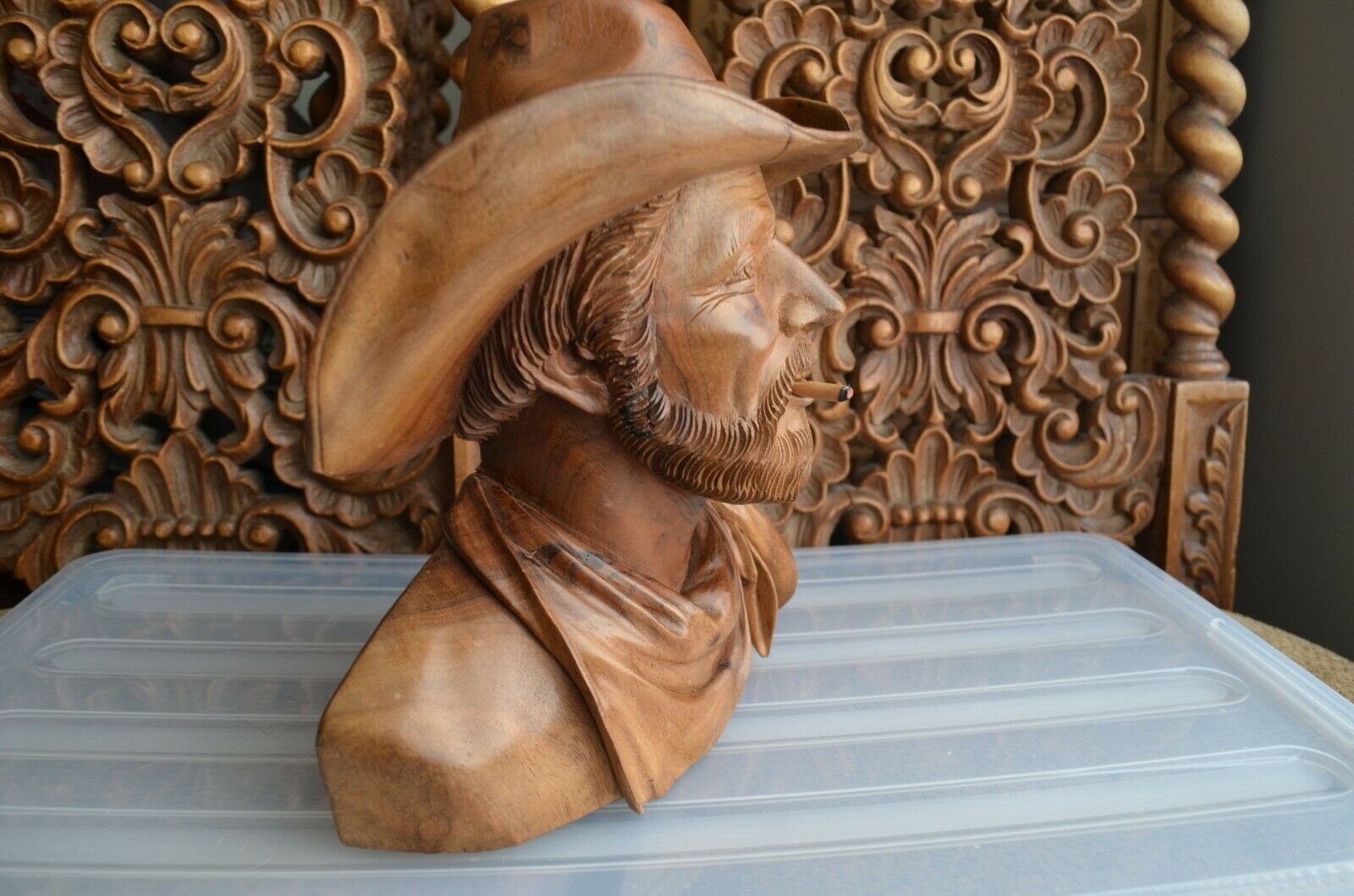 Hand Carved Wood Realistic Western Art Cowboy Sculpture Hand Carved ...