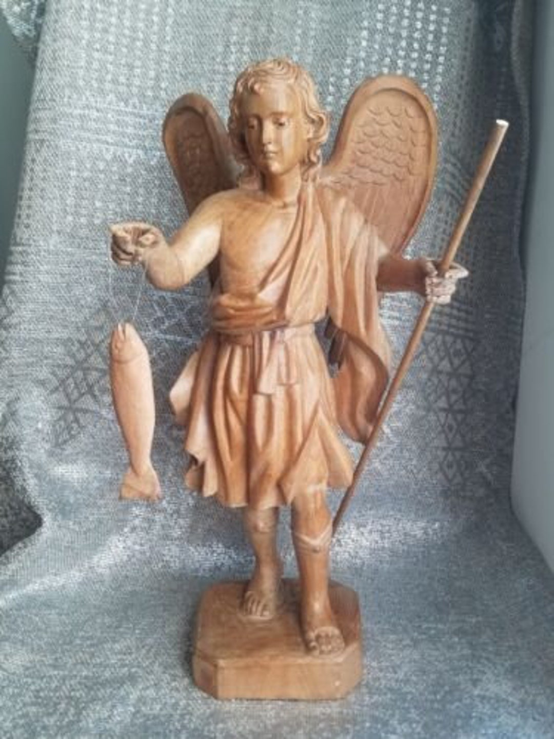 Hand Carved Wood Archangel Saint RAPHAEL SCULPTURE Angel Statue ...