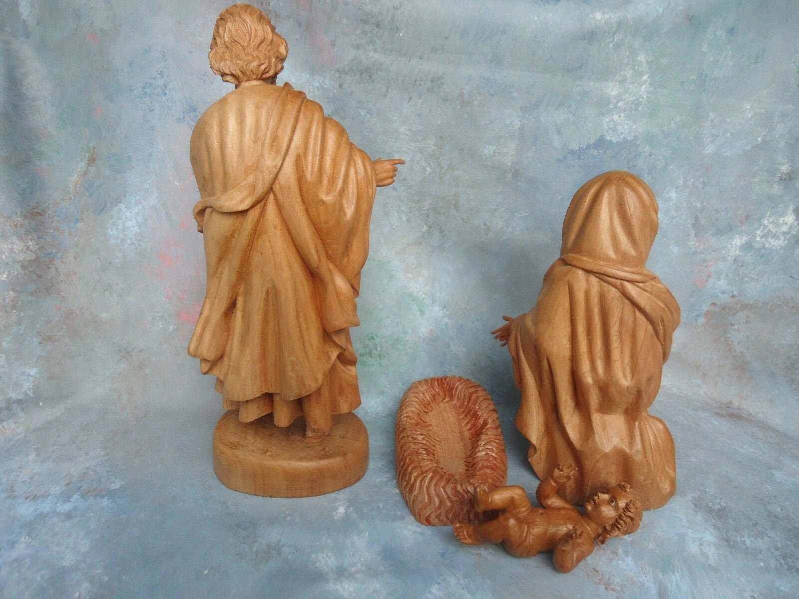Hand Carved Wood Nativity Scene Holy Family Christmas Religious ...