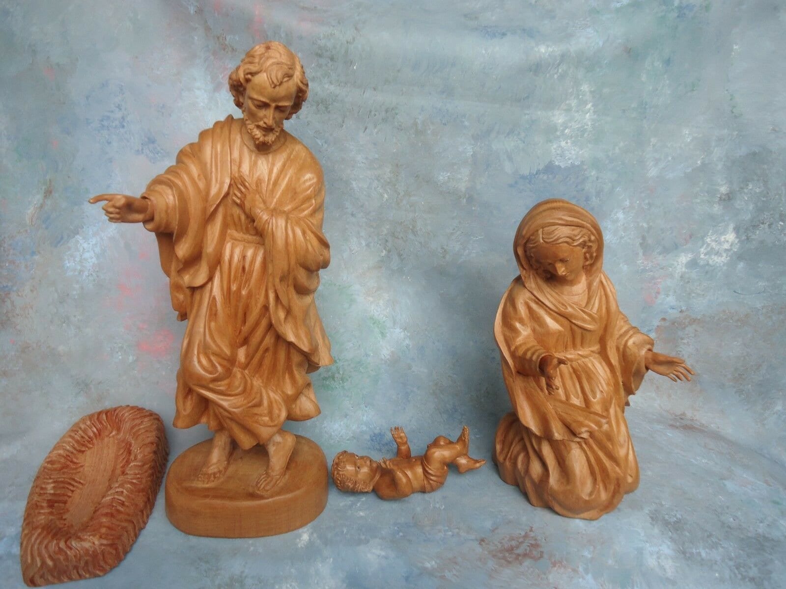 Hand Carved Wood Nativity Scene Holy Family Christmas Religious ...