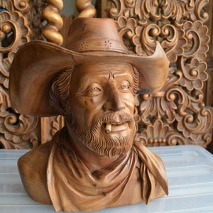 Hand Carved Wood Realistic Western Art Cowboy Sculpture Hand Carved ...