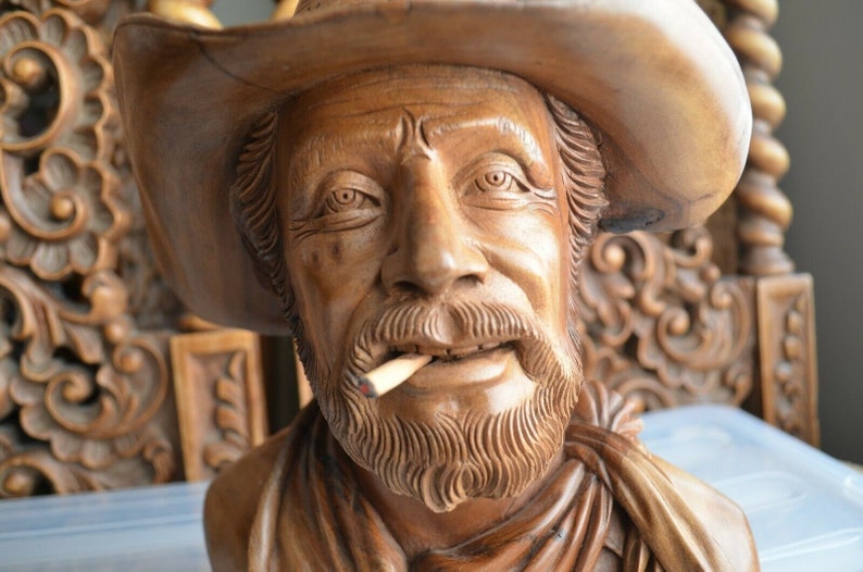 Hand Carved Wood Realistic Western Art Cowboy Sculpture Hand Carved ...