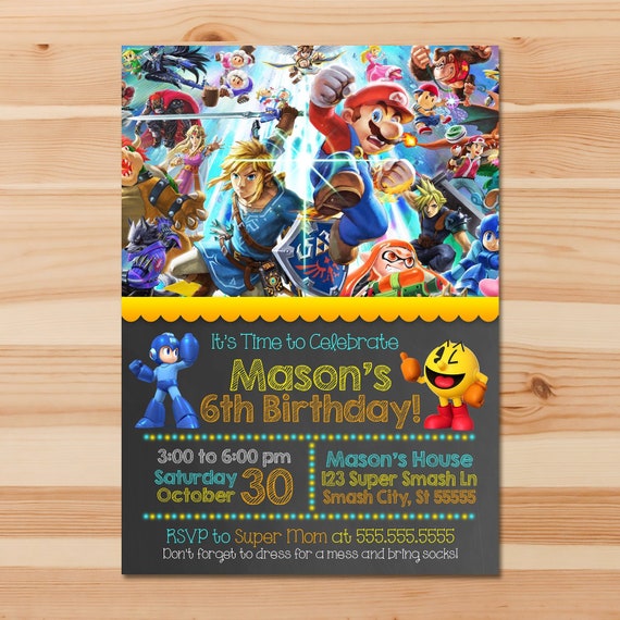 Super Smash Brothers Ultimate Birthday Invite Chalkboard | Etsy