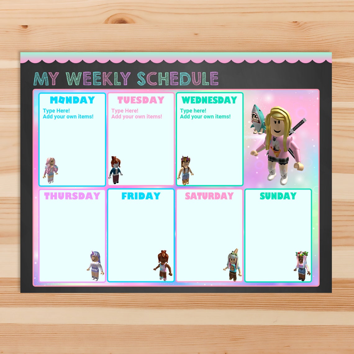 Girl Roblox Weekly Schedule Printable Pink Roblox Roblox | Etsy