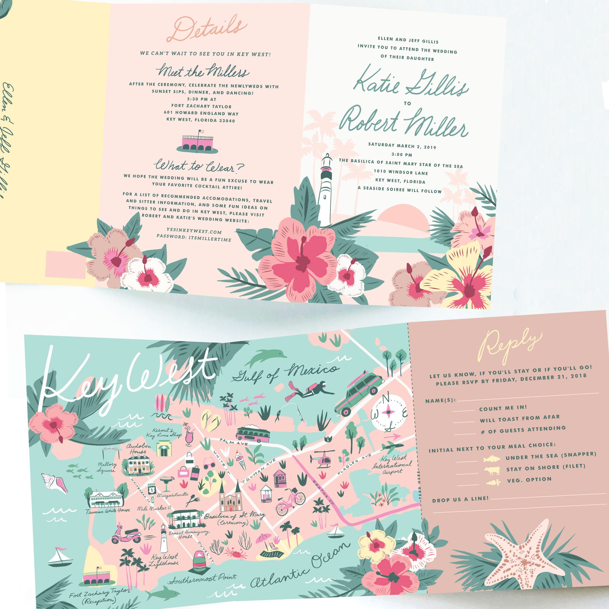 Wedding Invitation Map Tri-fold Invitation Key West - Etsy