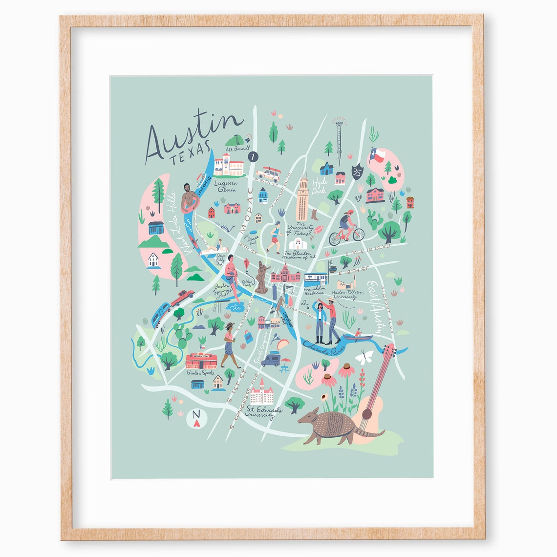 Austin Map Print - Texas - University of Texas, South Congress, Willie ...